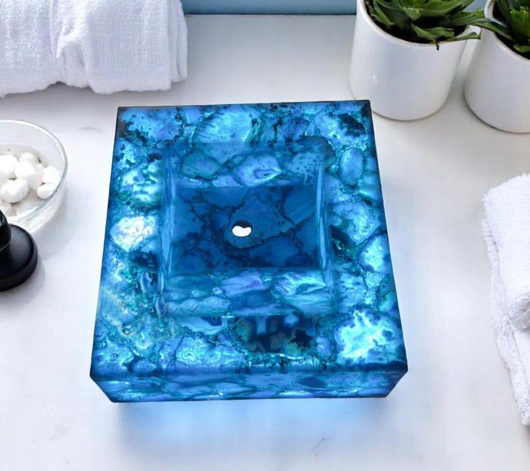 Beautiful Blue Agate Wash Basin for Spas- Vanity Tops Healing Crystal ...