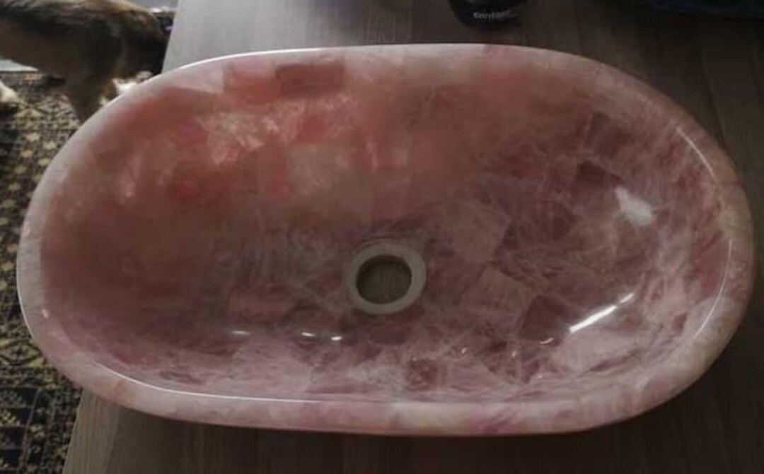Oval Pink Rose Quartz Sink Wash Basin Crystal Healing Gemstone ...