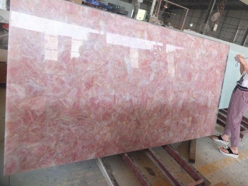 Rose Quartz Table Top / Kitchen Pink Quartz Table Top Handmade Natural ...