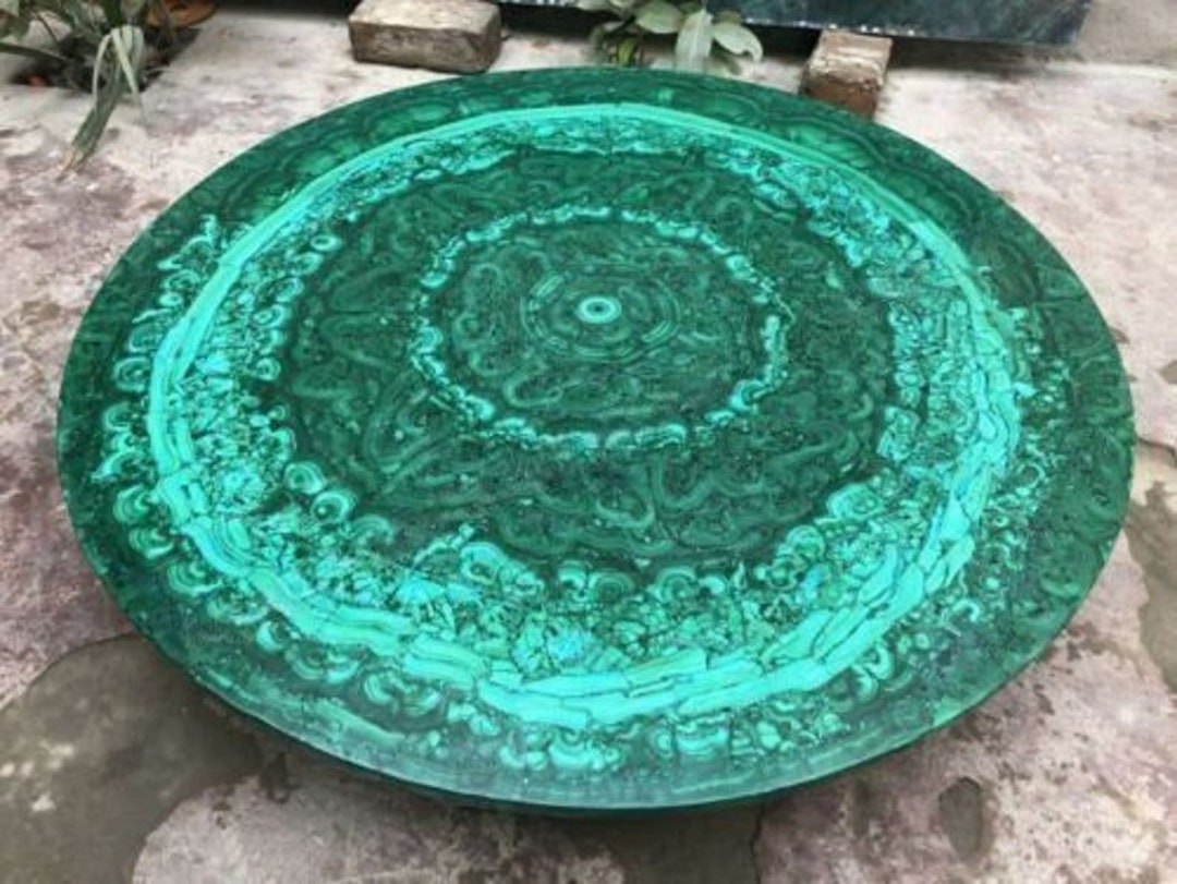 Marble Malachite Dining Round Table Top Handmade Semi Precious Stones ...