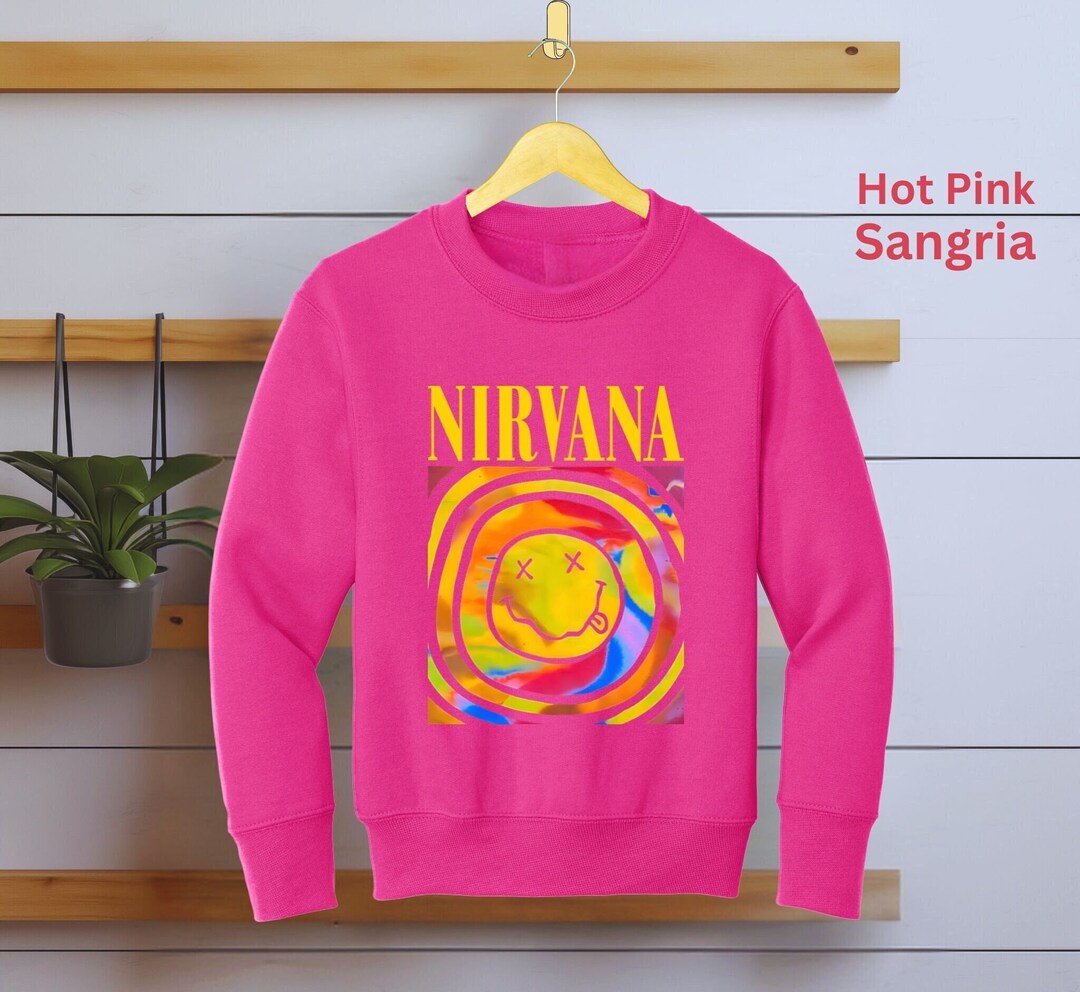 Kids Nirvana Sweatshirt, Nirvana Pink Sweatshirt, Nirvana Sweatshirt ...