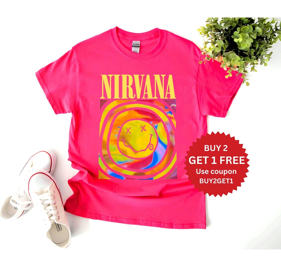 Nirvana Tshirt, Nirvana Smile Face Crewneck Tshirt, Nirvana Pink Tshirt ...