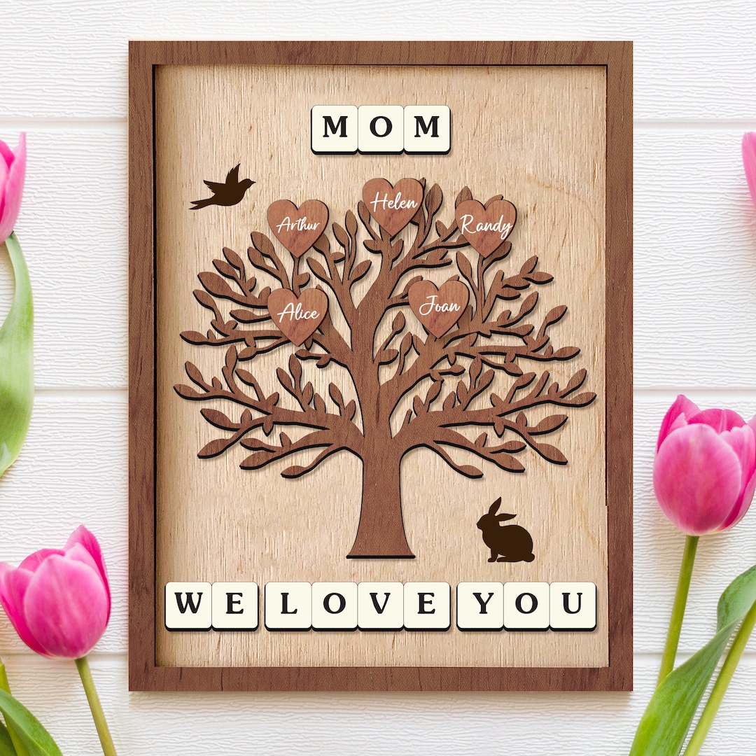 Personalized Family Tree Sign, Custom Family Tree With Heart, Wooden ...