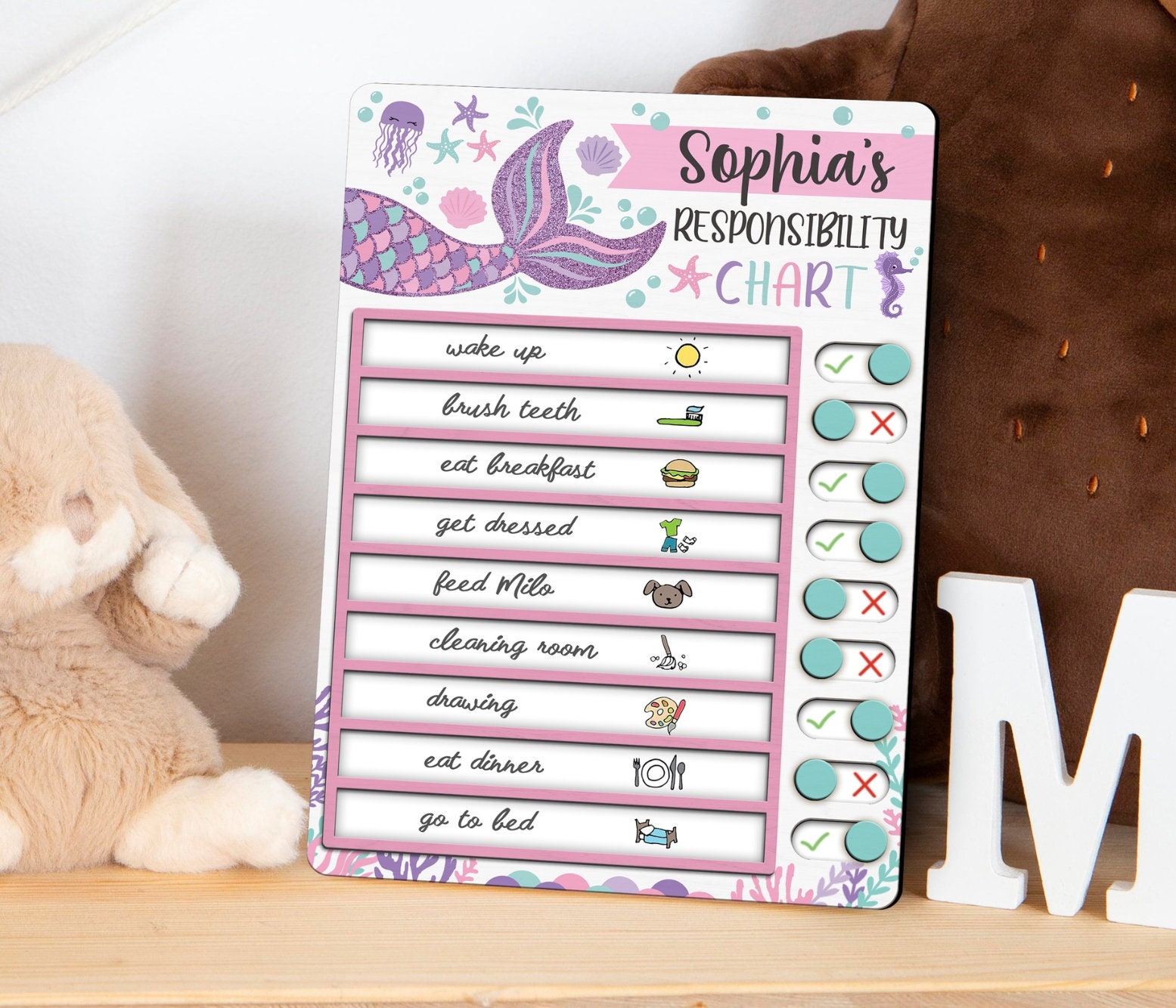 Custom Mermaid Chores Chart for Kids, Daily Responsibility Board, Kids ...