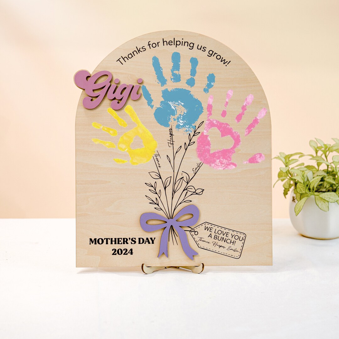 DIY Mothers Day Flower Handprint, Personalized Gift for Mom, Handprint ...