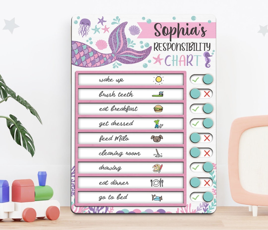 Custom Mermaid Chores Chart for Kids, Daily Responsibility Board, Kids ...