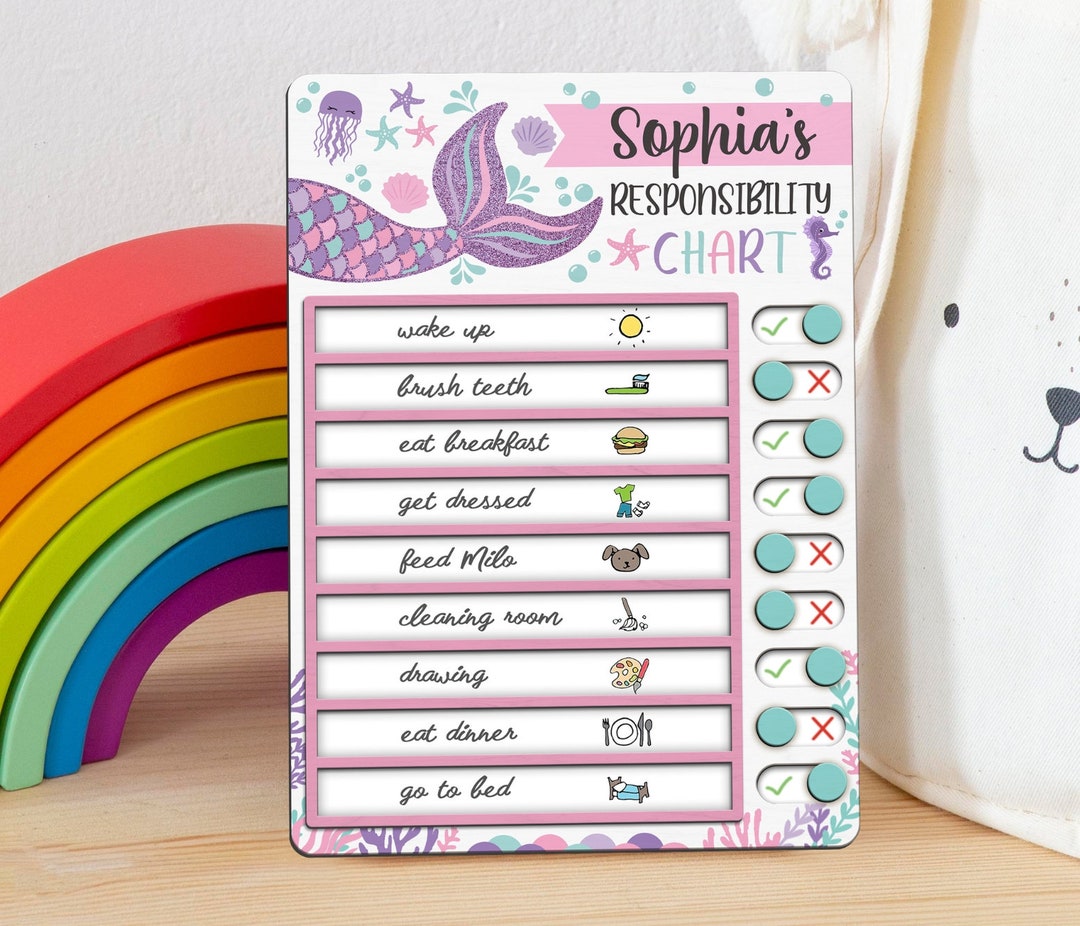 Personalized Mermaid Chores Chart for Kids, Daily Responsibility Board ...