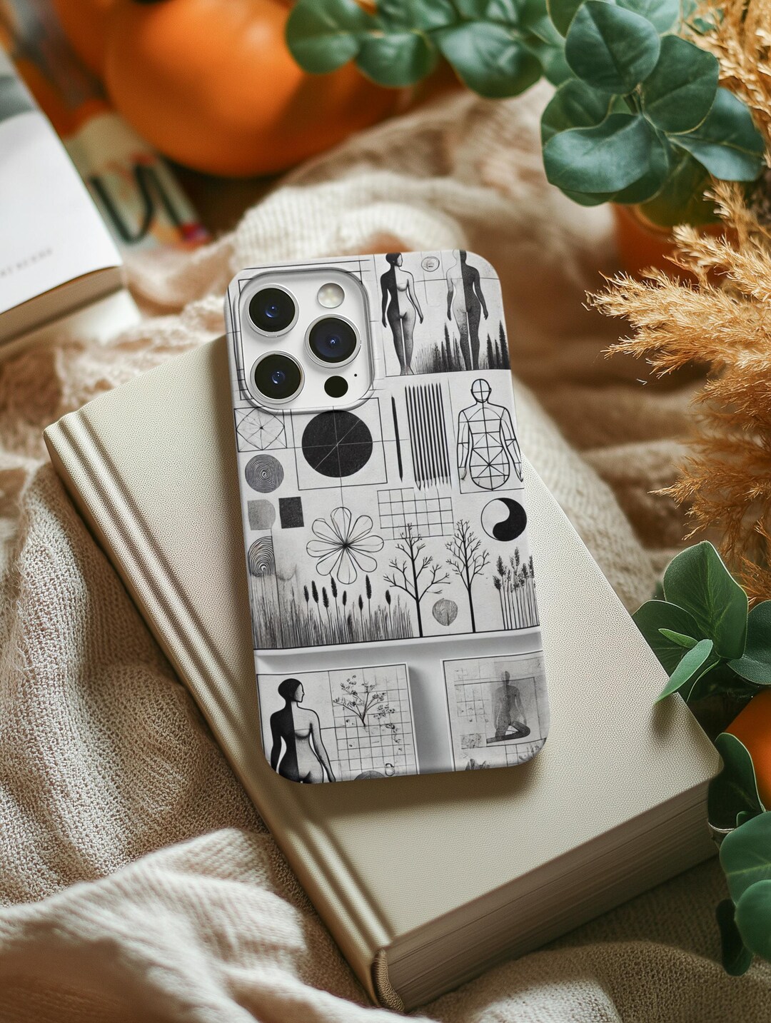 Minimalist Black and White Pencil Sketch iPhone Case, Artistic Pencil ...
