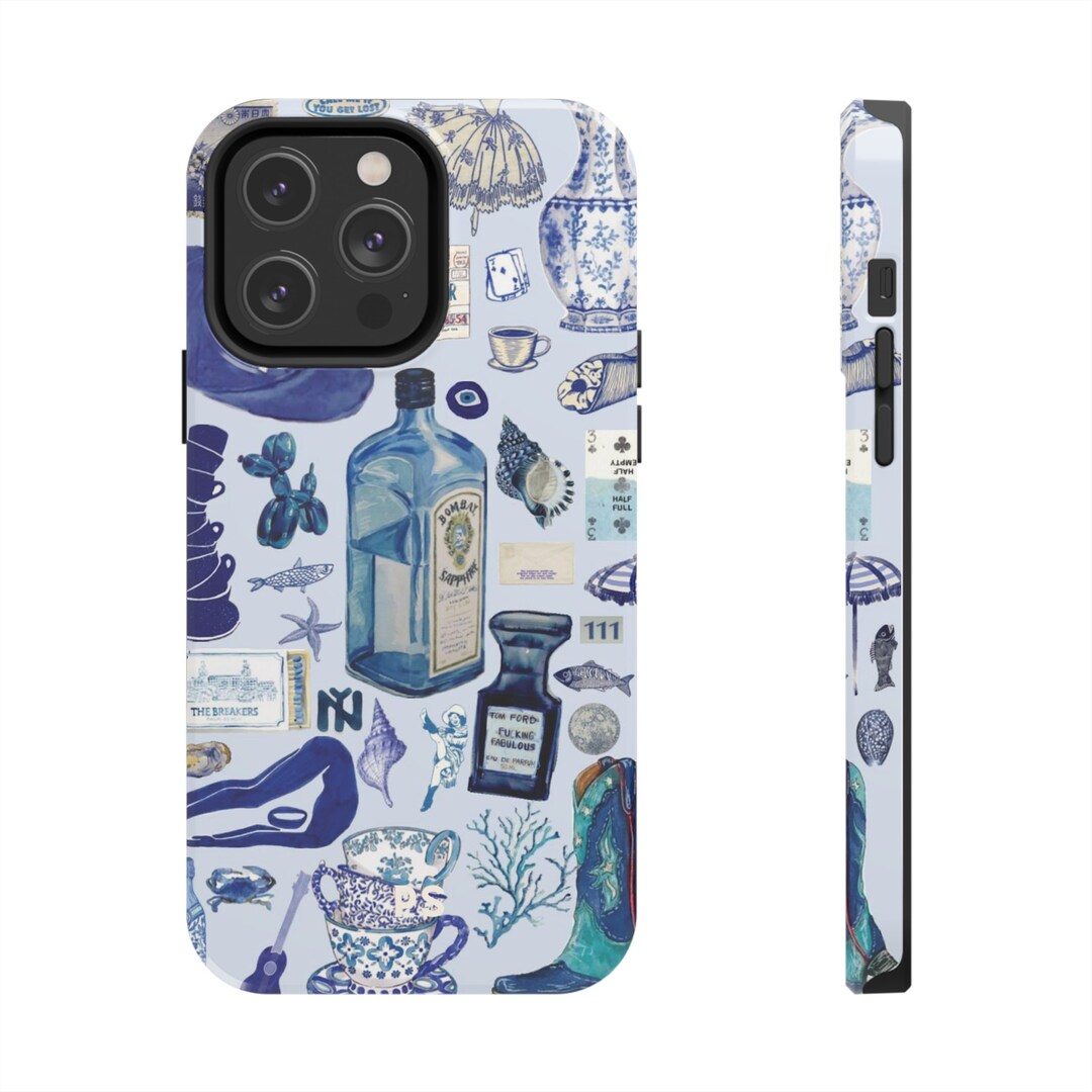 Blue Collage Phone Case, Collage Vintage Phone Case, Custom iPhone Case ...