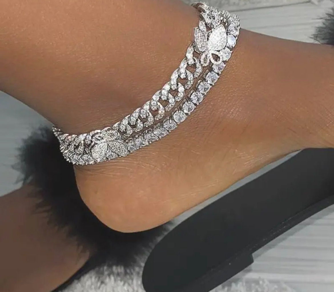 Diamond Butterfly Anklet Etsy