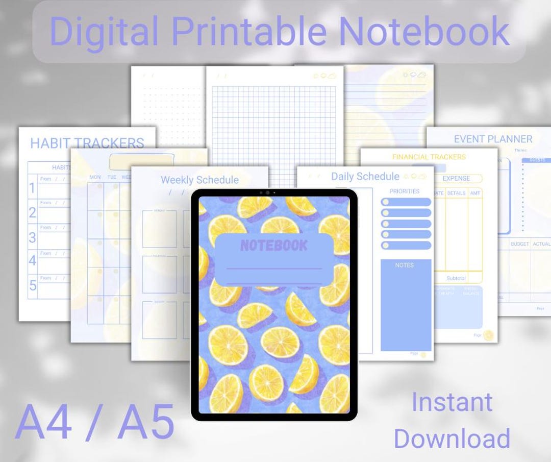 Lemon Theme Digital Notebook: Undated Planner, Journal, A4 A5 (PDF ...