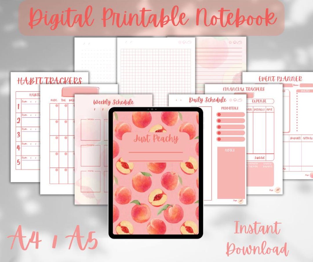 Peachy Printable Planner: A4 A5 Lined Dotted Grid | Just Peachy ...