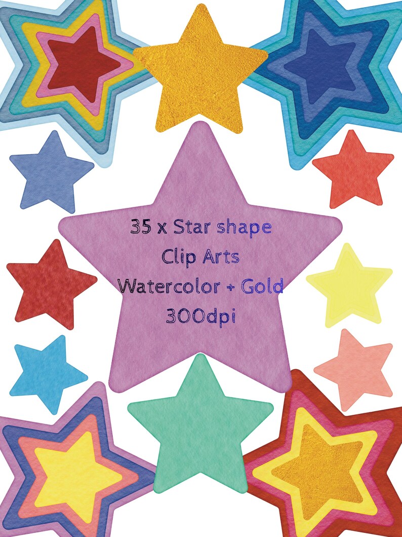 35 Watercolor Star Shape Clipart Instant Download Christmas Star Clip ...