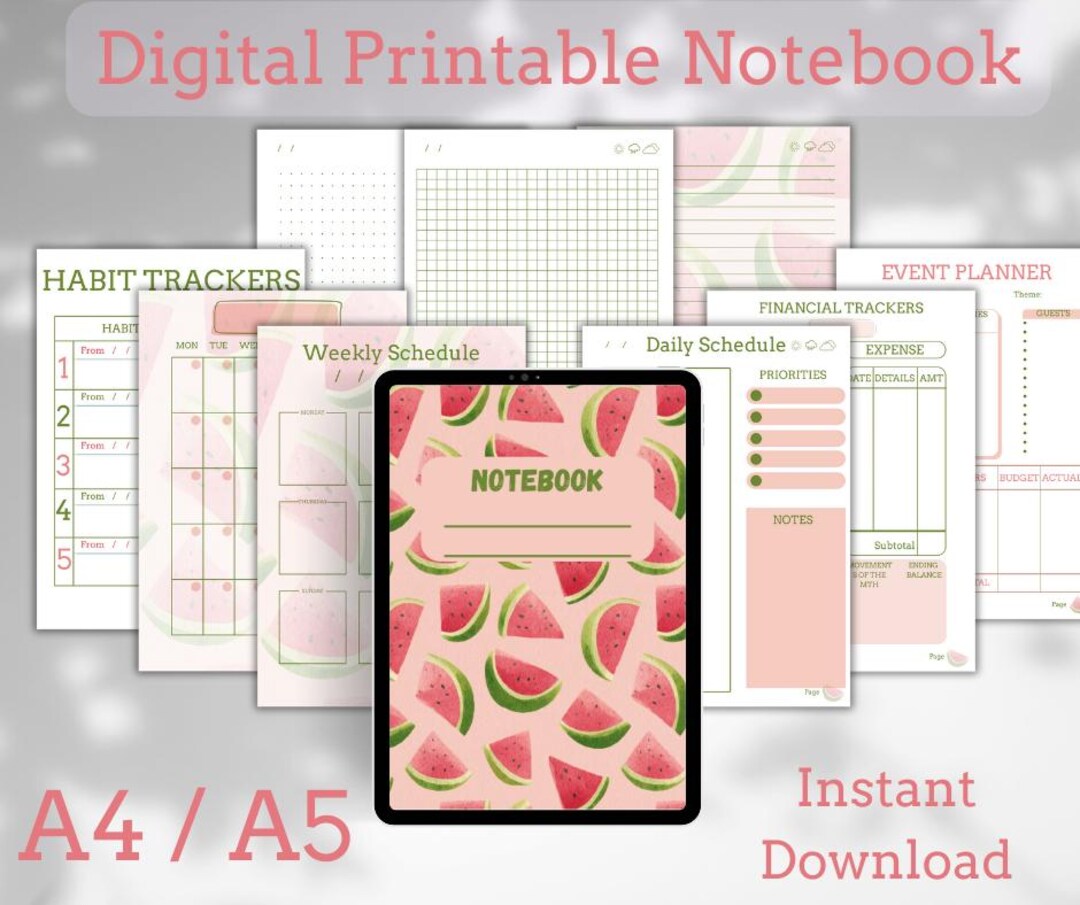 Watermelon Planner: Digital Notebook, Undated Calendar (A4/A5 PDF ...
