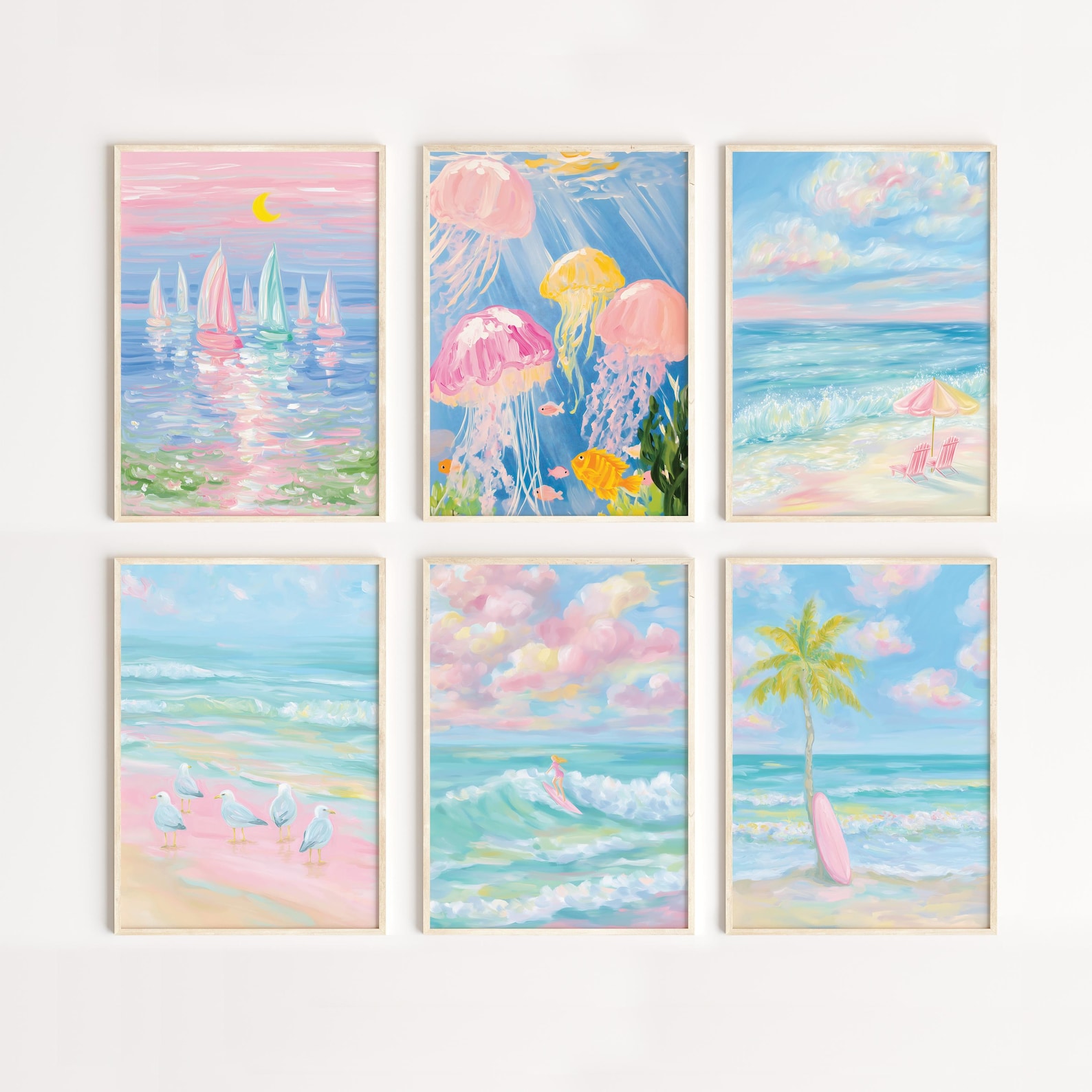 Pastel Coastal Print Set – Beach Illustration, Ocean Art (digital ...