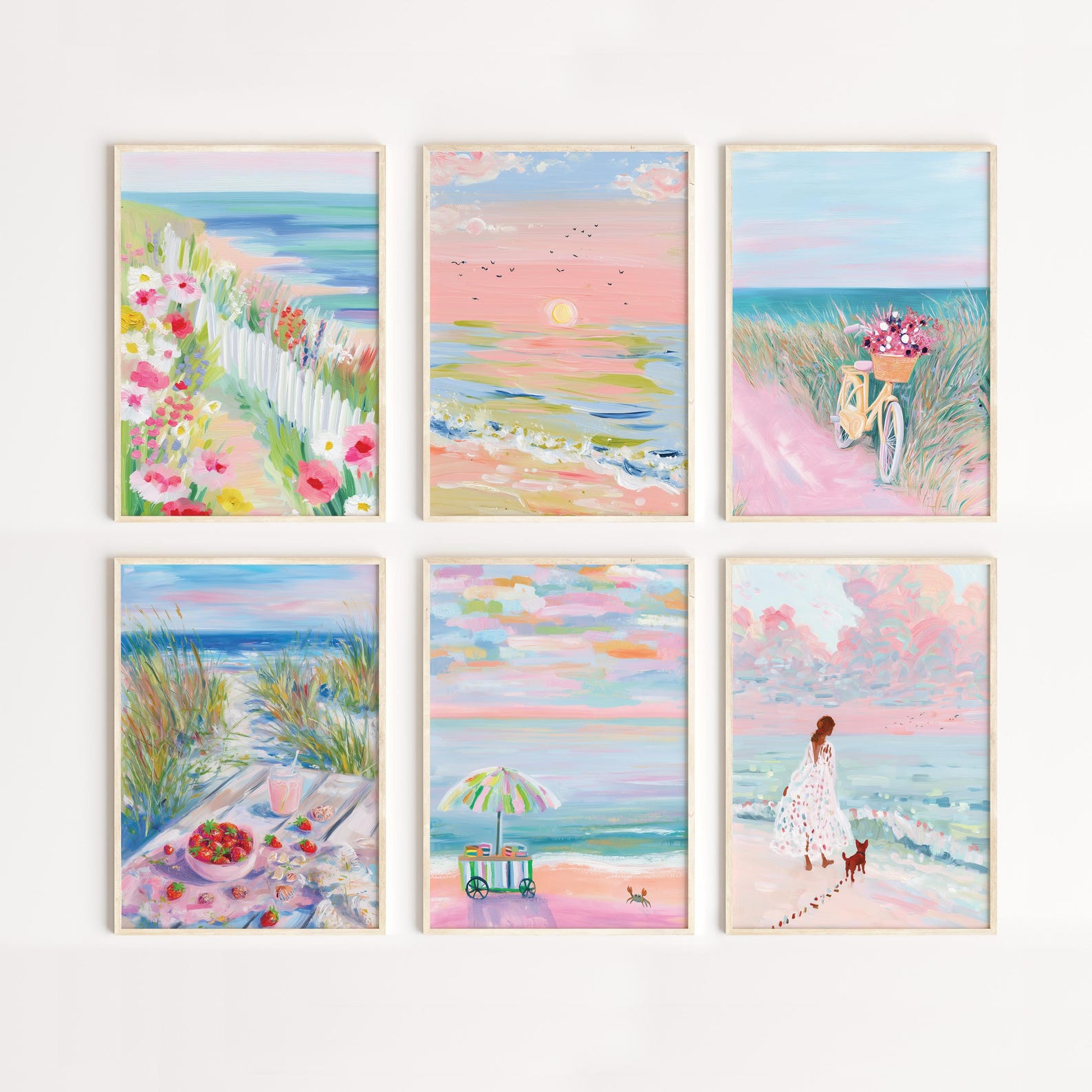 Coastal Pastel Beach Print Set: Summer Cottagecore Gallery Wall ...