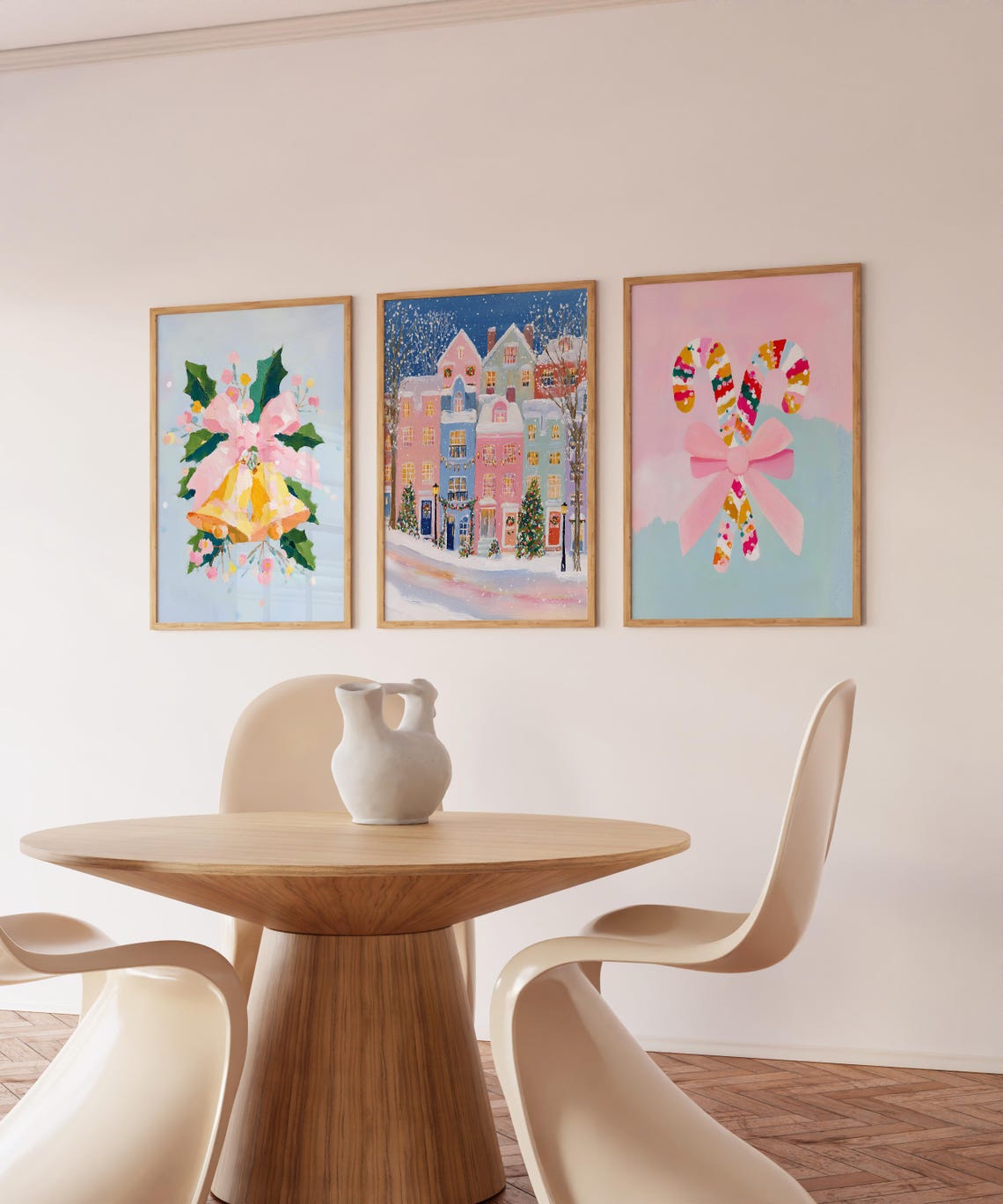 Pastel Christmas Wall Art Set: Winter Village, Ornaments (digital ...