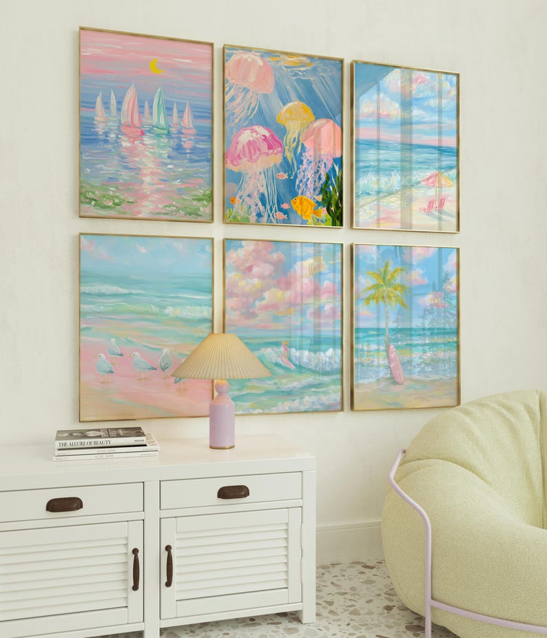 Pastel Coastal Print Set – Beach Illustration, Ocean Art (digital ...