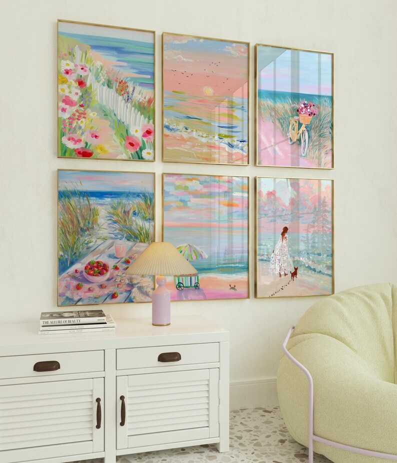 Coastal Pastel Beach Print Set: Summer Cottagecore Gallery Wall ...