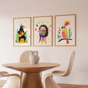 Colorful Animal Wall Art Set - Playful Woodland Creatures Digital ...