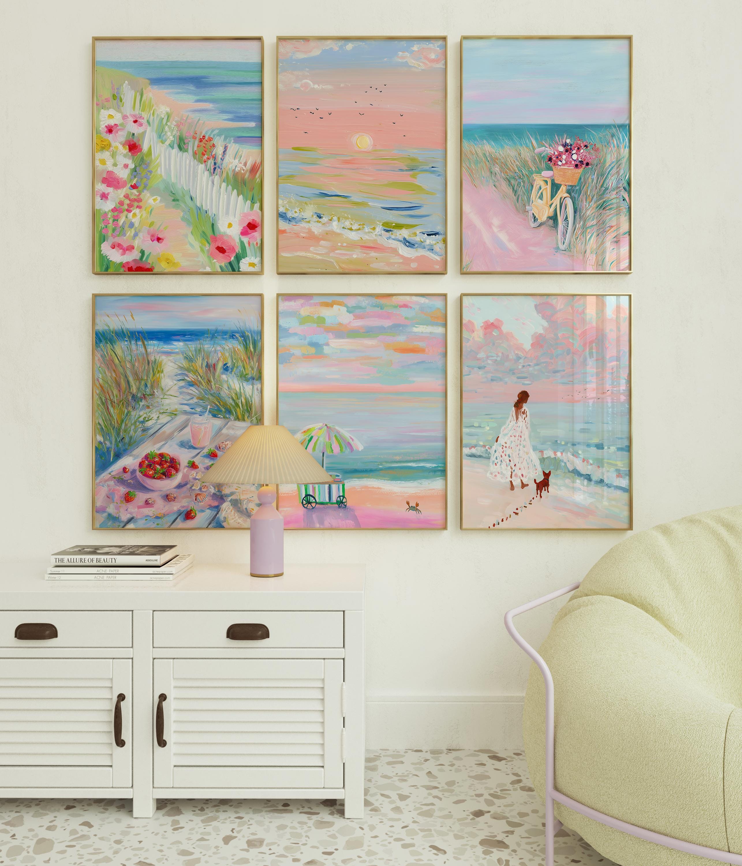 Coastal Pastel Beach Print Set: Summer Cottagecore Gallery Wall ...