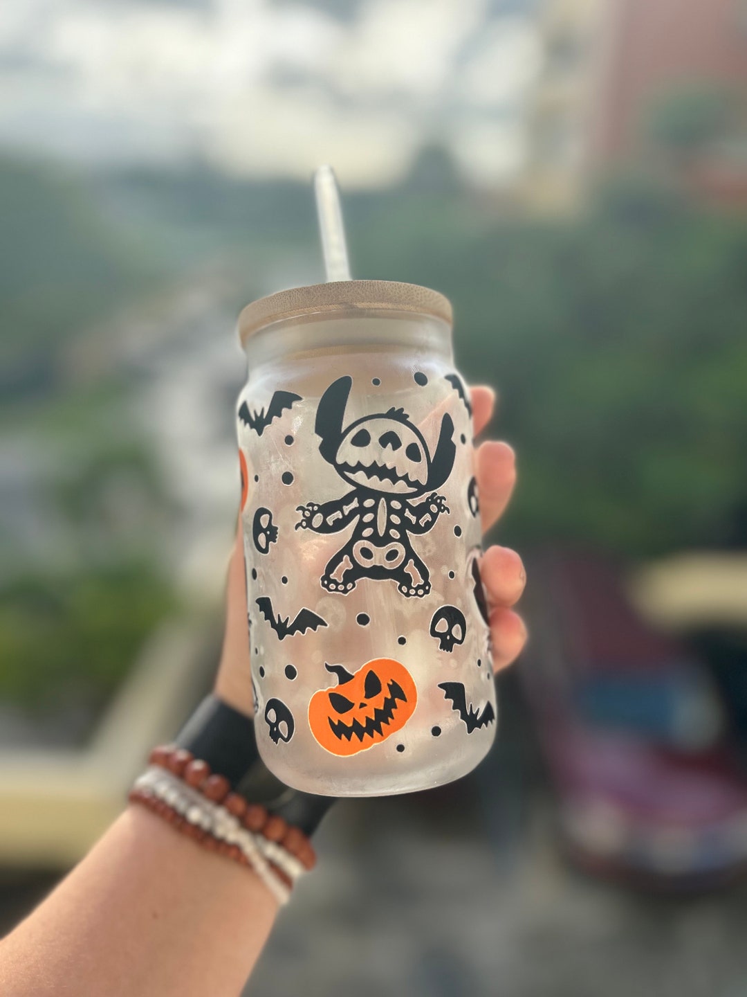 Spooky Stitch Glass Cup, Skeleton Stitch Libbey Glass Can, Skeleton and ...