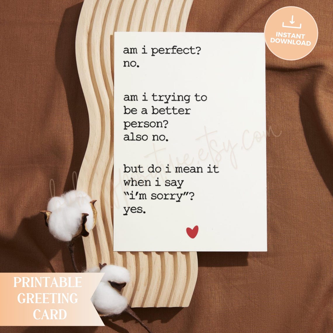Funny Apology Card: Sincere Printable Sorry Card (digital Download) - Etsy