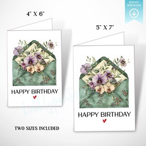 Printable Flowers in Envelope Card, Vintage Green Floral Theme, Digital ...