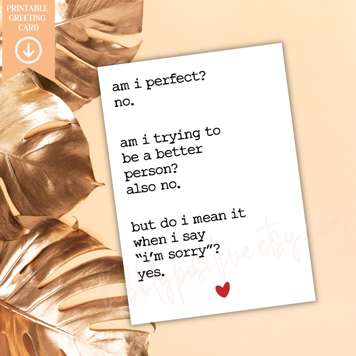 Funny Apology Card: Sincere Printable Sorry Card (digital Download) - Etsy