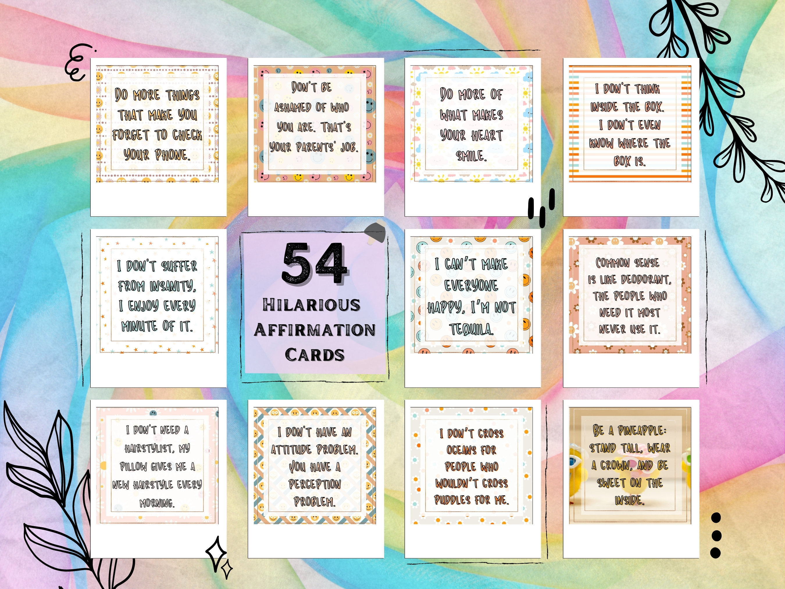 54 Hilarious Affirmation Cards: Laugh Your Way to Positivity (printable ...