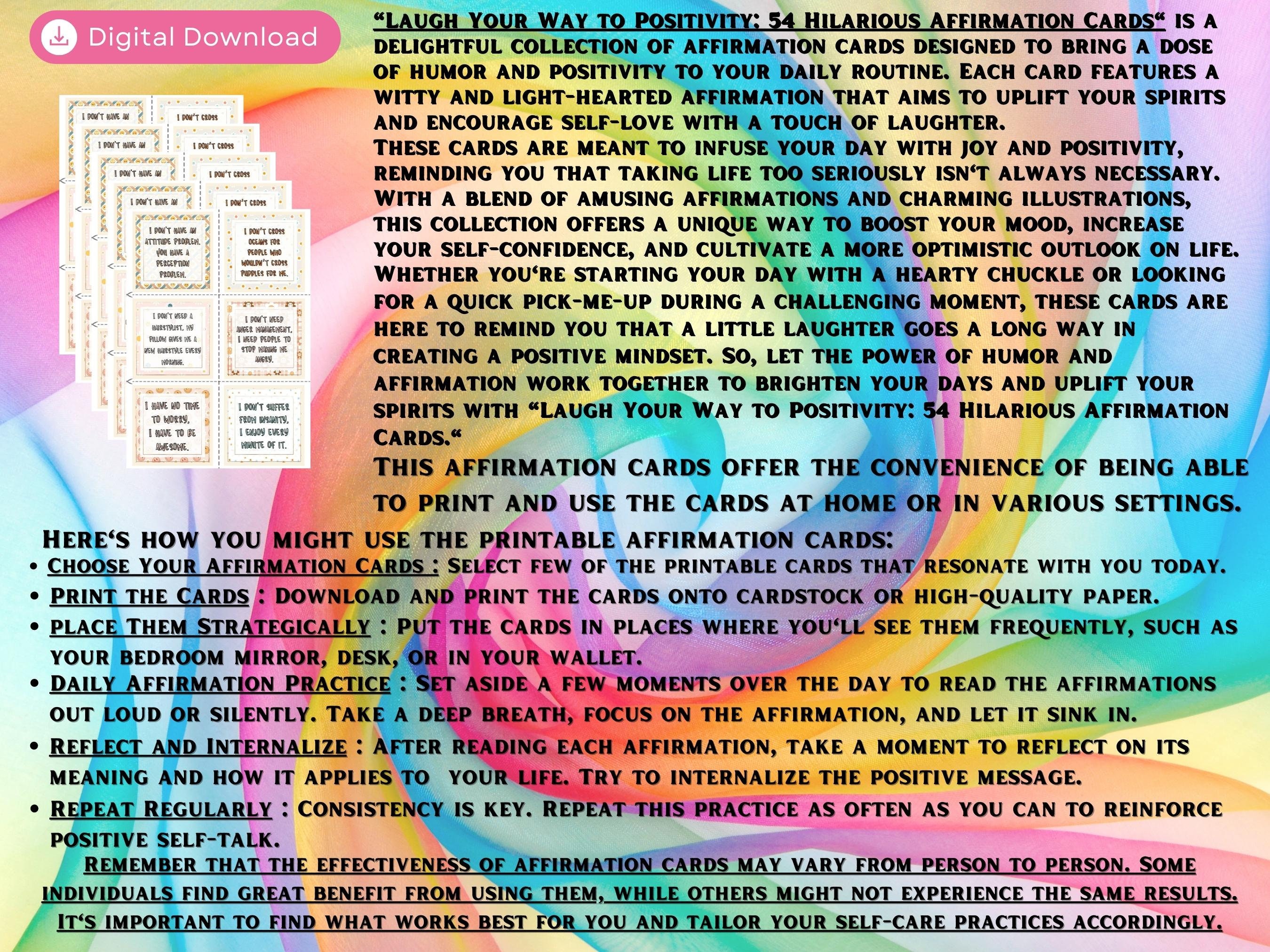 54 Hilarious Affirmation Cards: Laugh Your Way to Positivity (printable ...