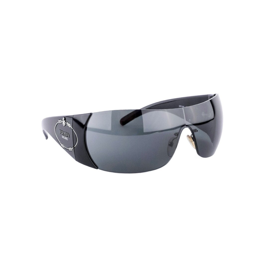 Prada SPR16H Old Logo Mask Rimless Shield Black Sunglasses - Etsy