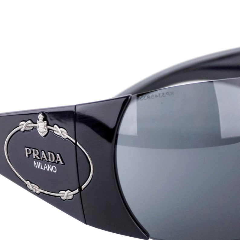 Prada SPR16H Old Logo Mask Rimless Shield Black Sunglasses - Etsy