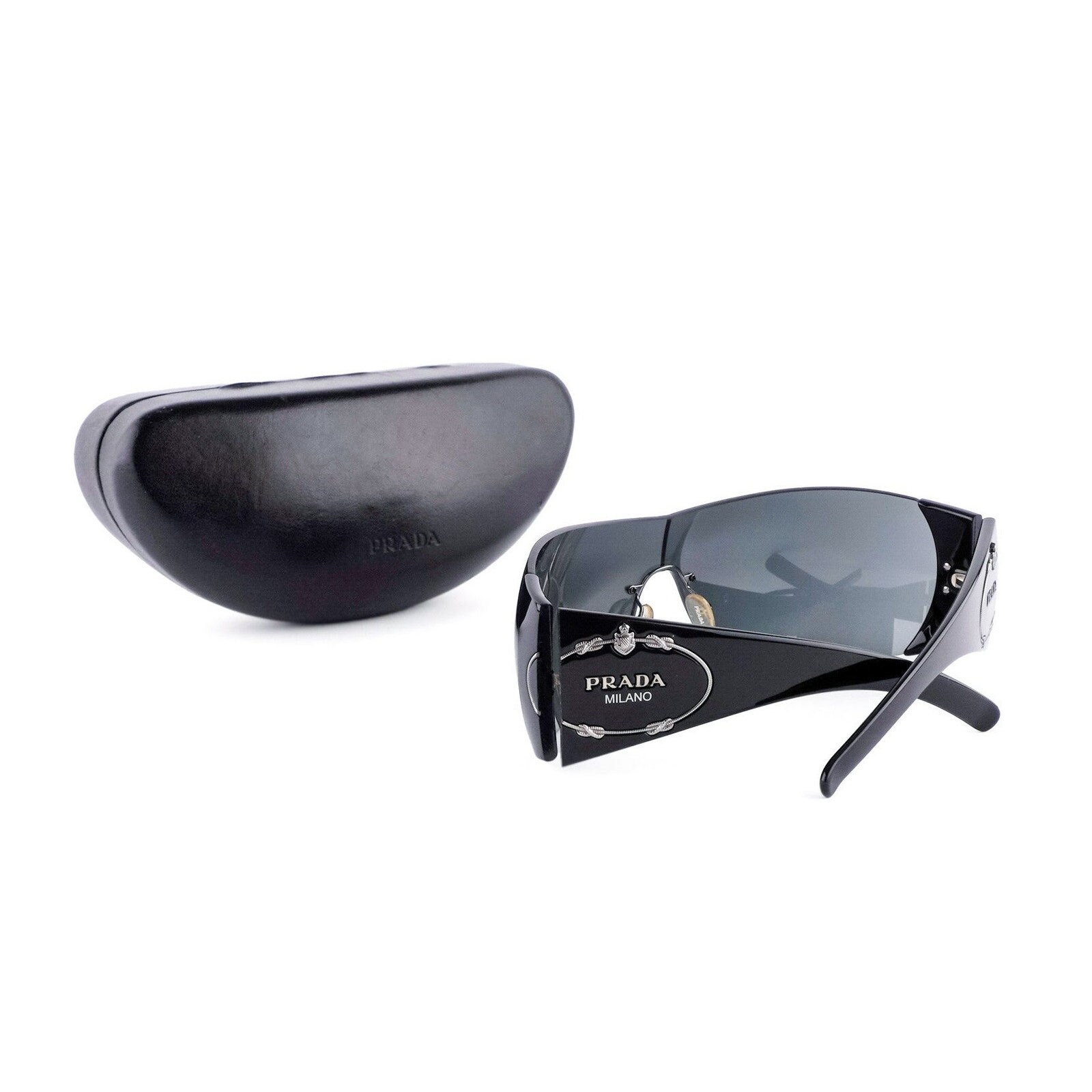 Prada SPR16H Old Logo Mask Rimless Shield Black Sunglasses - Etsy