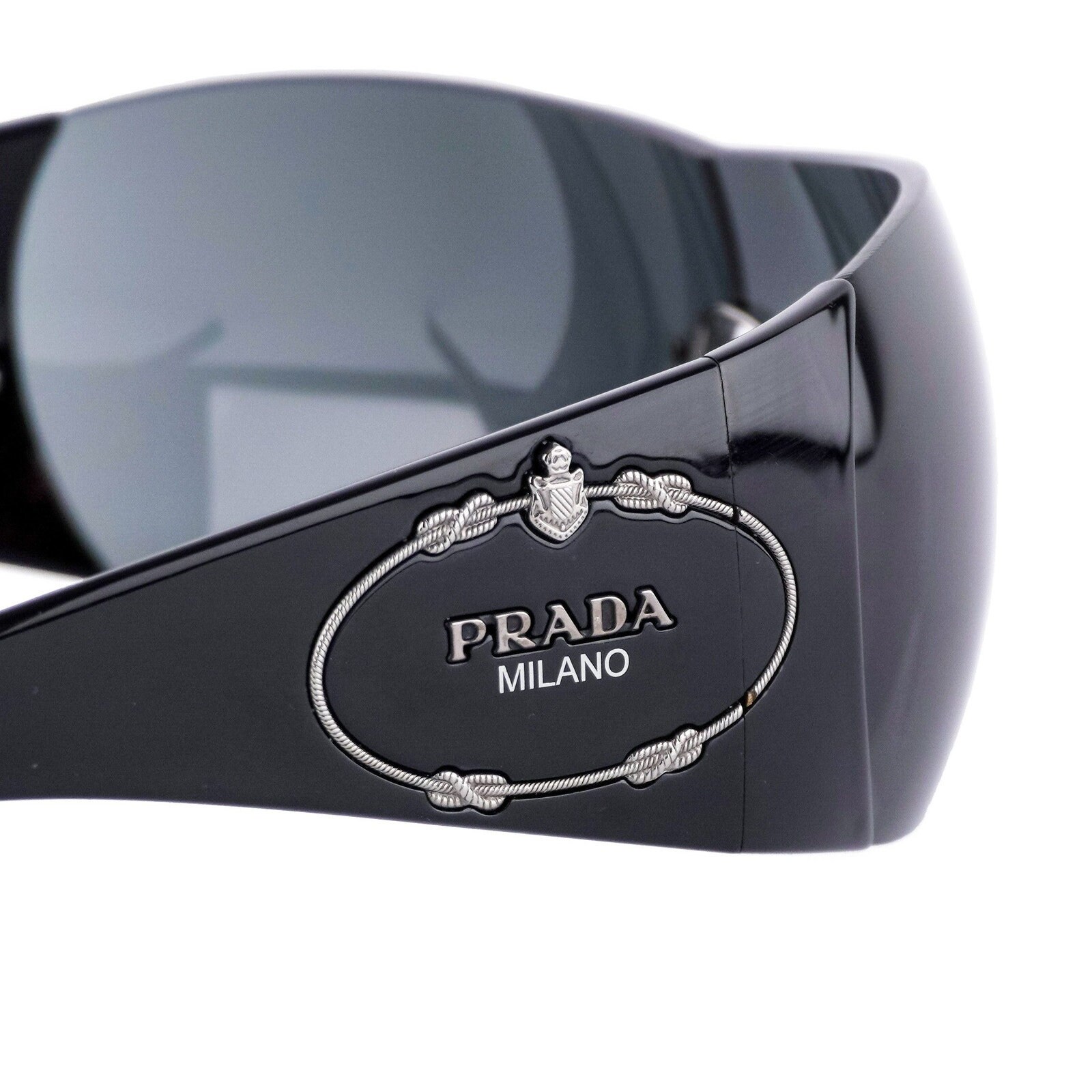 Prada SPR16H Old Logo Mask Rimless Shield Black Sunglasses - Etsy