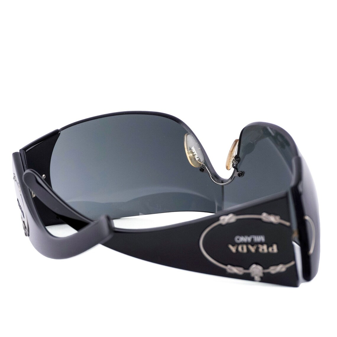Prada SPR16H Old Logo Mask Rimless Shield Black Sunglasses - Etsy