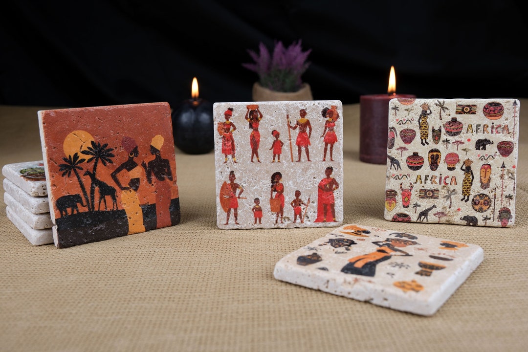 African Stone Coaster Set South African Gifts Absorbent Coasters Map of ...