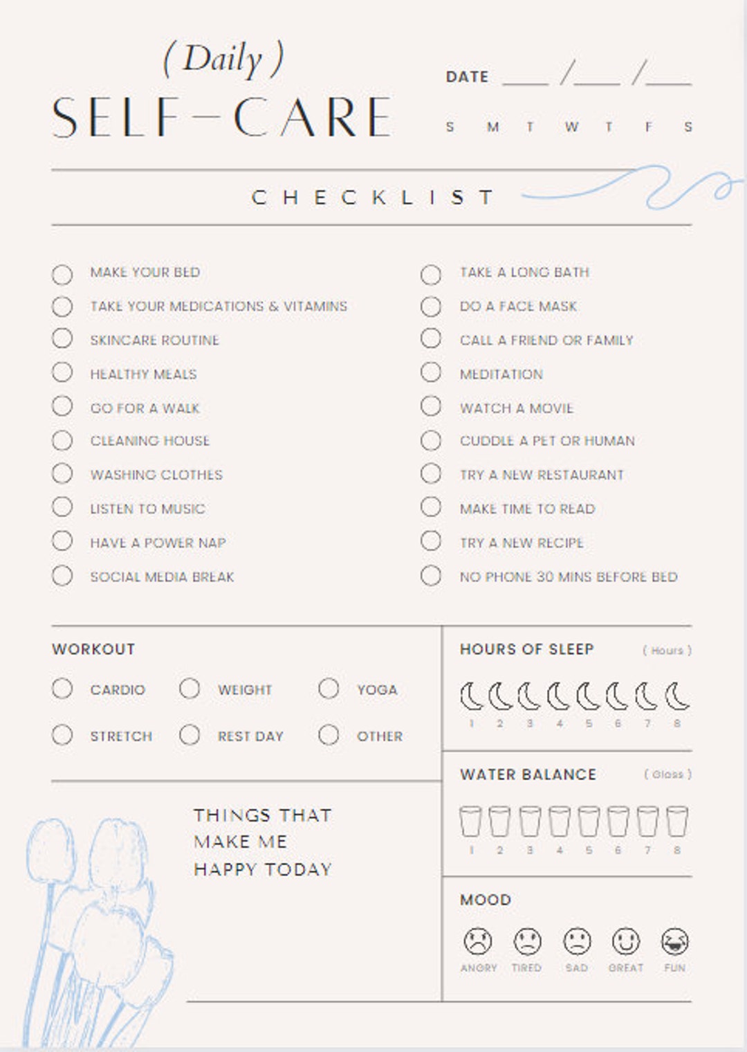 Daily Self Care Checklist - Etsy