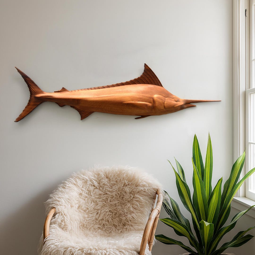 Hand Carved Beech Wood Marlin Wall Art: Nautical Decor - Etsy