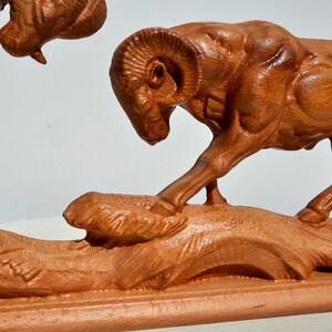 Large Size Wooden Goat Statue Wood Carving Goat Sculpture Engraved ...