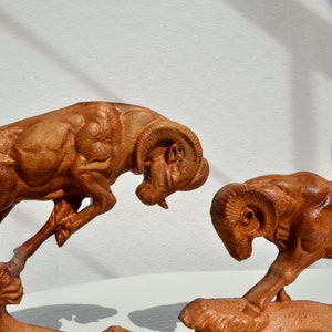 Large Size Wooden Goat Statue Wood Carving Goat Sculpture Engraved ...