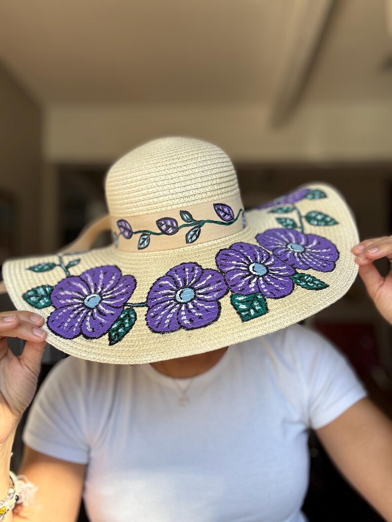 Hand-painted Wide-brimmed Hats, With Flowers Designs, Unique and ...