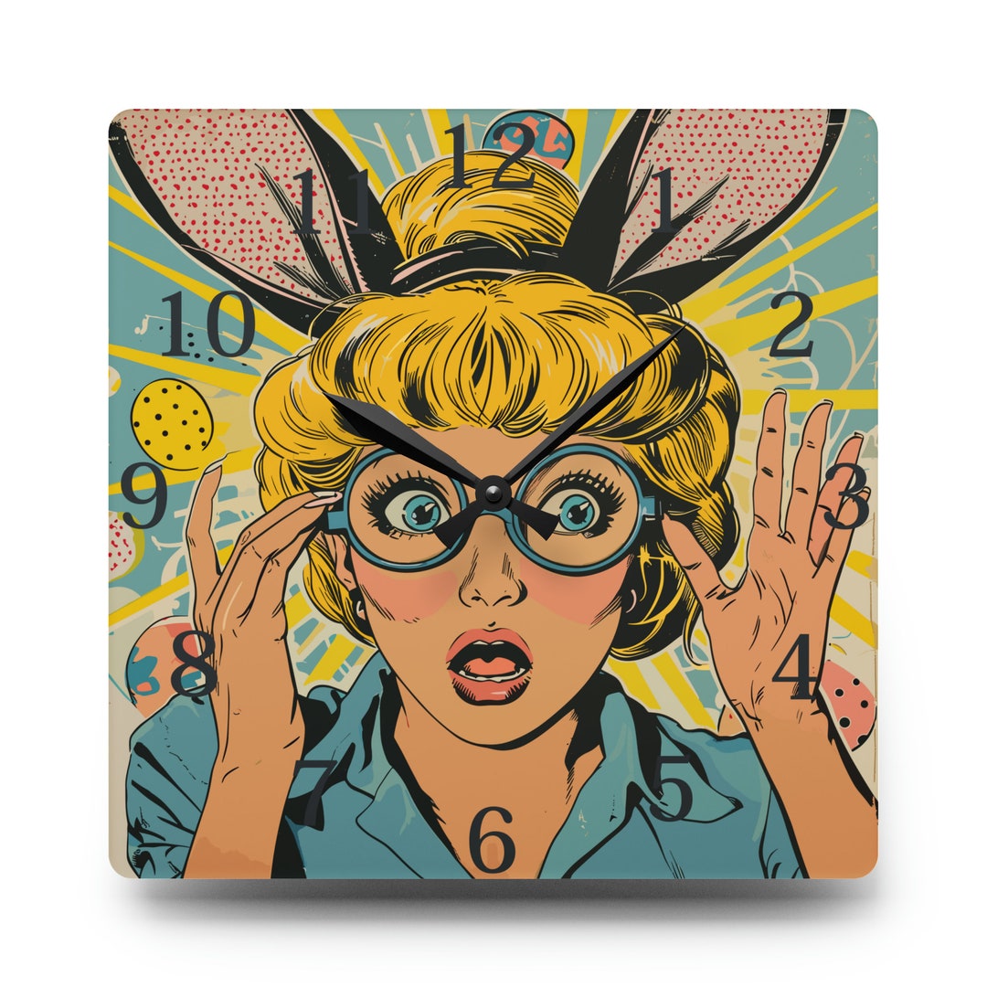 Square Wall Clock, Pop Art Wall Clock, Retro Pop Art Clock, Vintage ...
