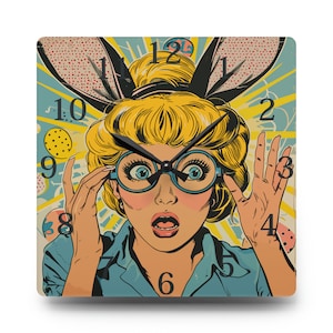 Square Wall Clock, Pop Art Wall Clock, Retro Pop Art Clock, Vintage ...