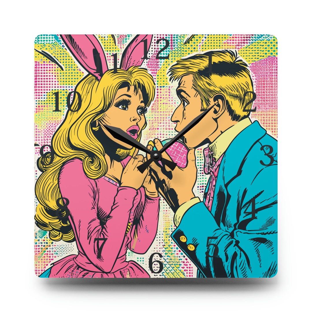 Square Wall Clock, Pop Art Wall Clock, Retro Pop Art Clock, Vintage ...