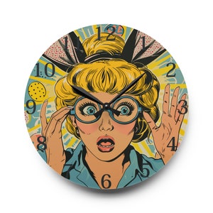 Square Wall Clock, Pop Art Wall Clock, Retro Pop Art Clock, Vintage ...