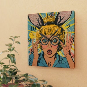 Square Wall Clock, Pop Art Wall Clock, Retro Pop Art Clock, Vintage ...
