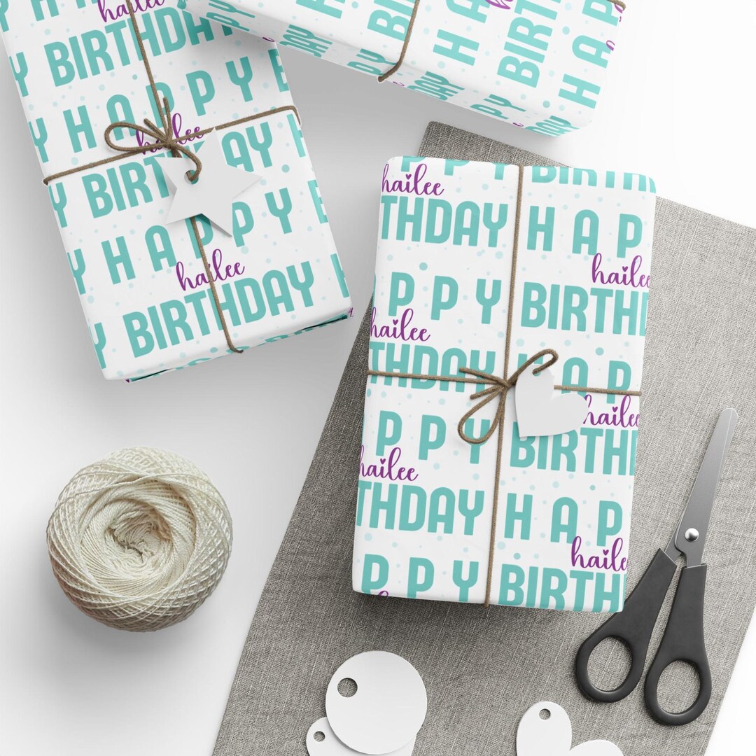 Custom Name Happy Birthday Gift Wrap Paper, Personalized Bday Wrap for ...