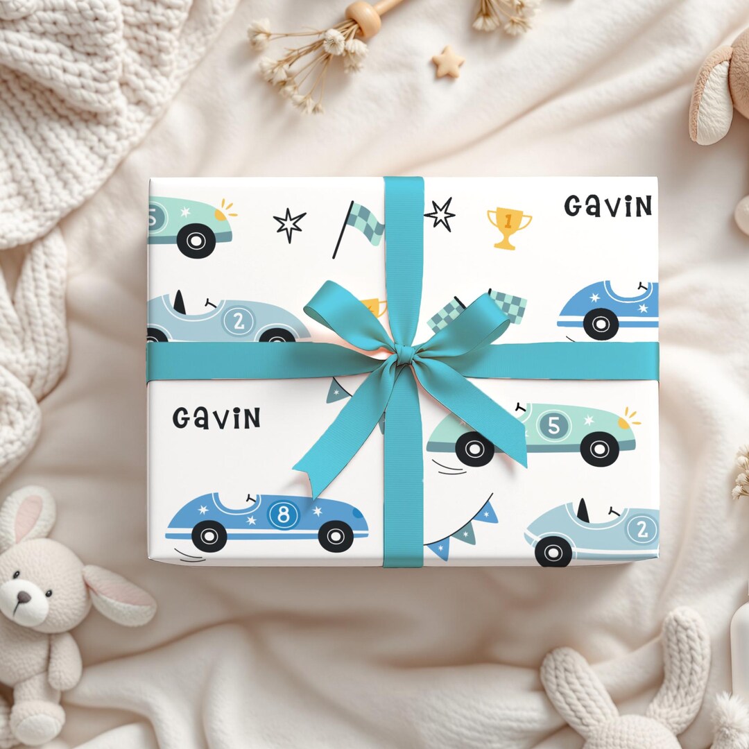Custom Race Car Gift Wrap Paper, Personalized Kids Race Wrap, Custom ...
