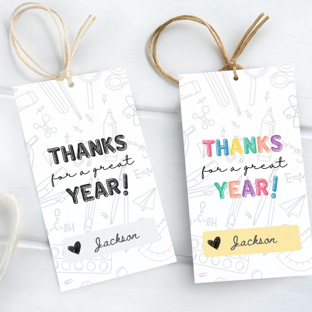 Printable School Thank You Gift Tags, Teacher Appreciation Gift Tags ...
